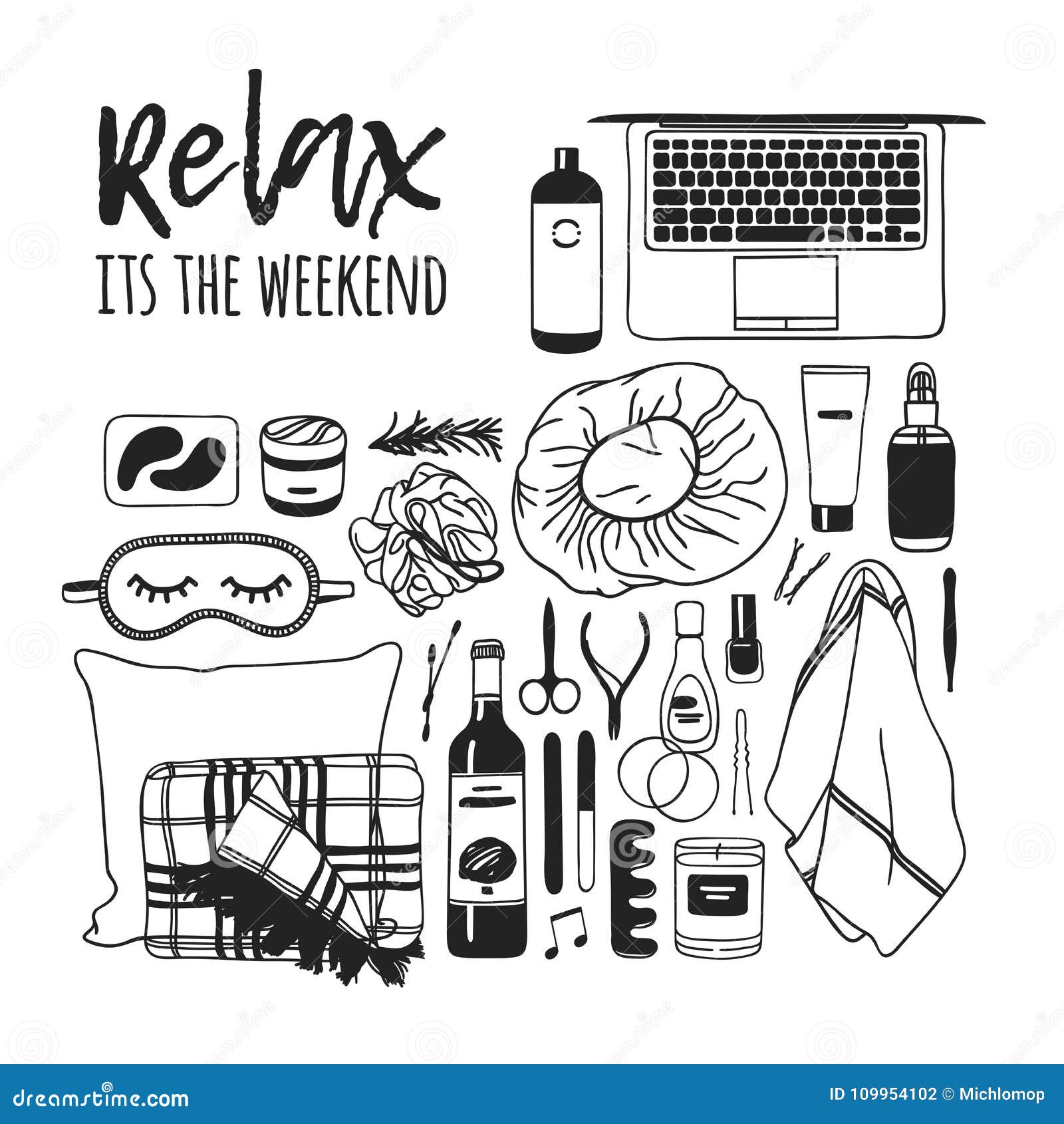 Hand Drawn Illustration Relax Set. Creative Ink Art Work. Actual Vector ...