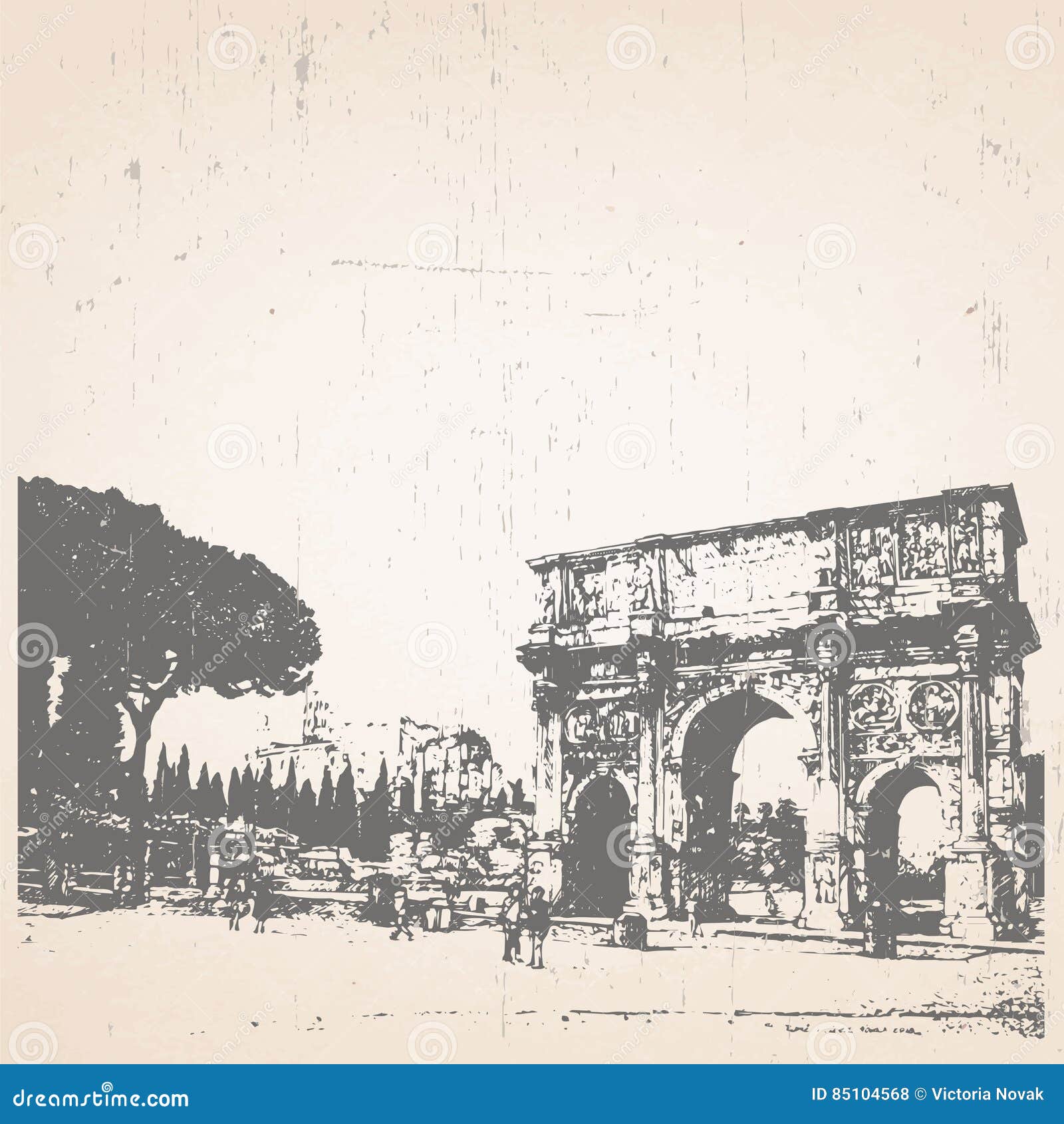 Hand-drawn Illustration of Rome. Roman Arch. Italy Stock Vector ...