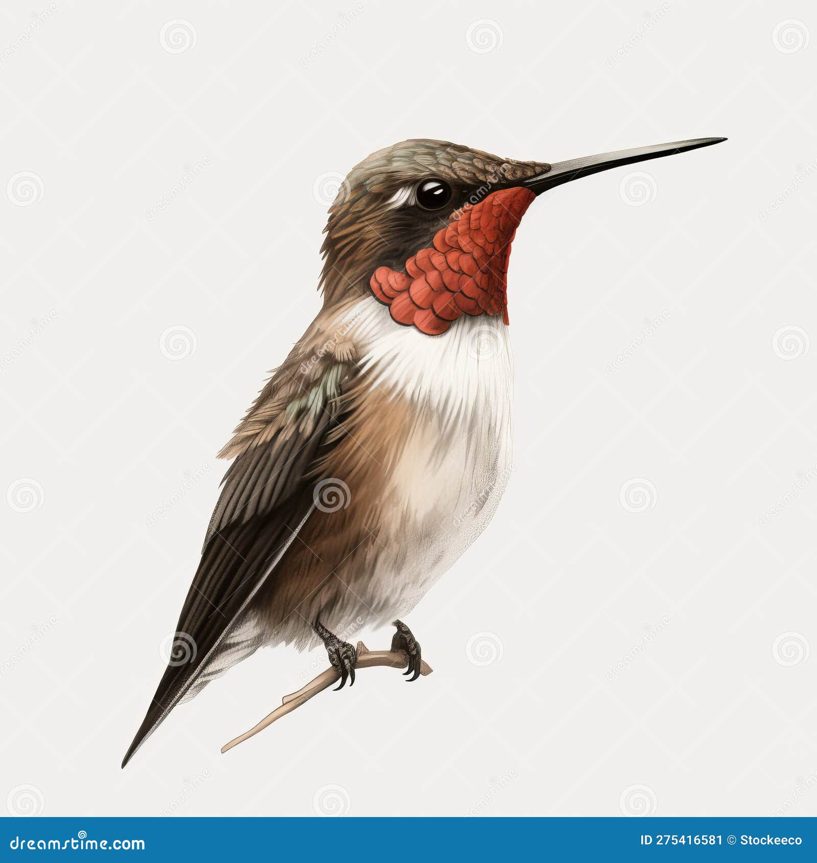 Ruby-throated Hummingbird Vibrant Red Throat Feathers. Stock Photo ...