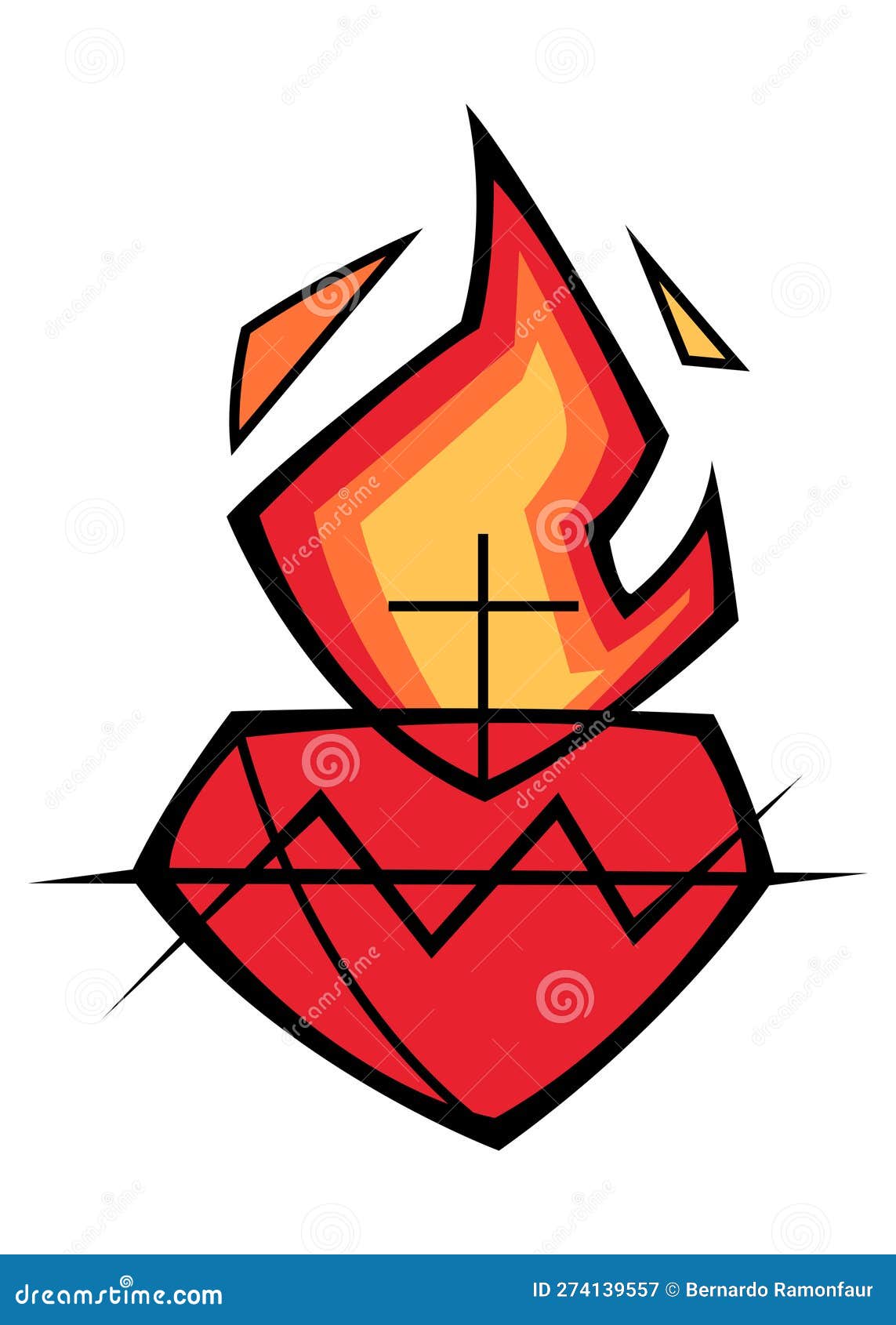 Hand Drawn Illustration of the Sacred Heart Stock Vector - Illustration ...