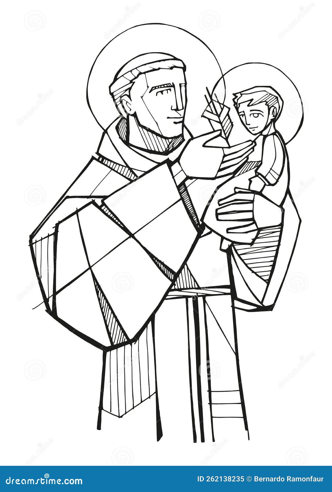 Hand Drawn Illustration of Saint Anthony of Padua Stock Vector ...