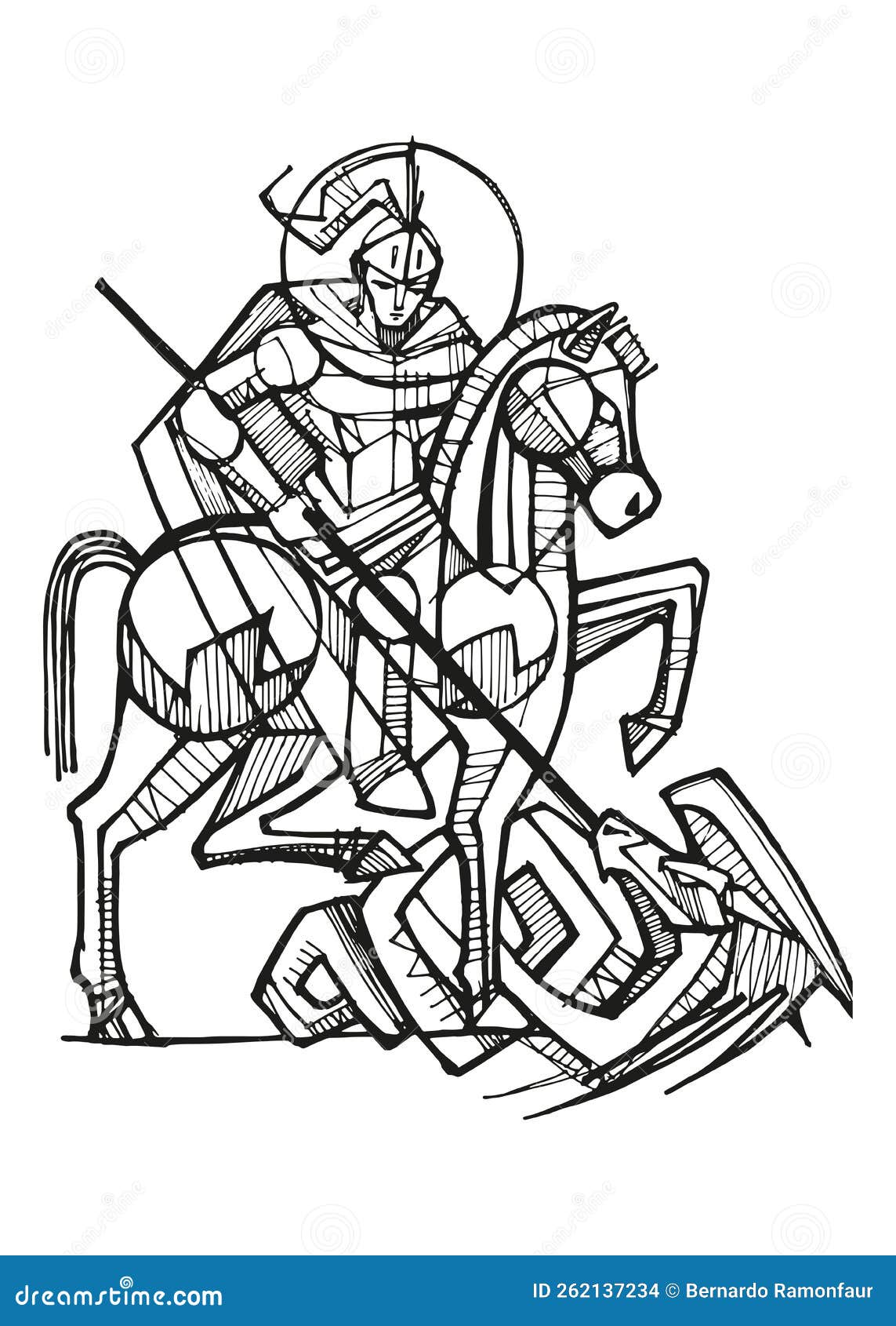 Hand Drawn Illustration of Saint George Stock Vector - Illustration of ...