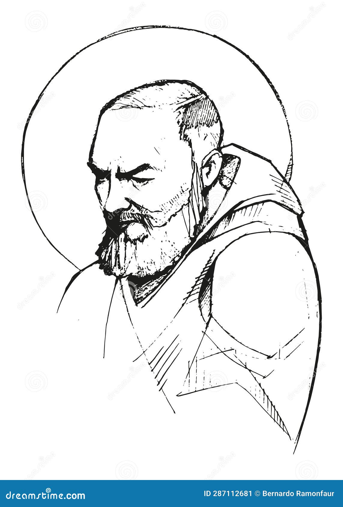 Hand Drawn Illustration Of Saint Padre Pio Cartoon Vector ...