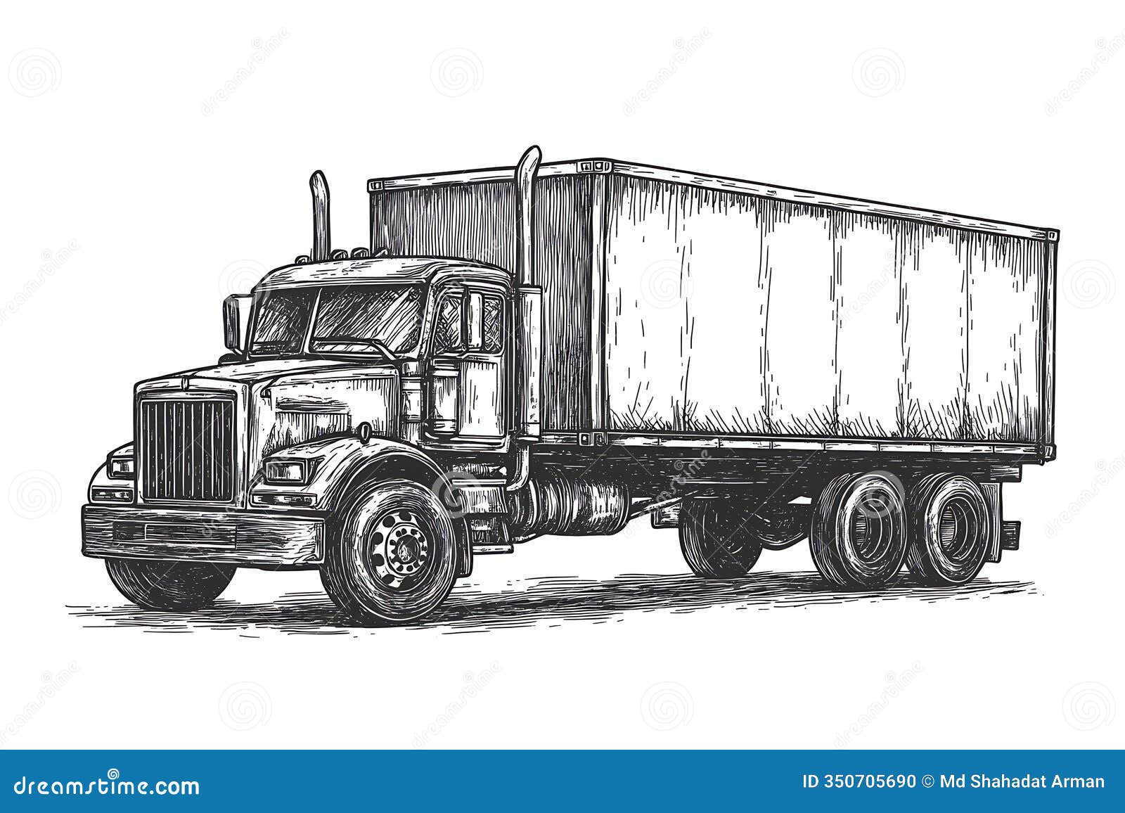 Hand Drawn Illustration of a Semi-Truck Stock Illustration ...
