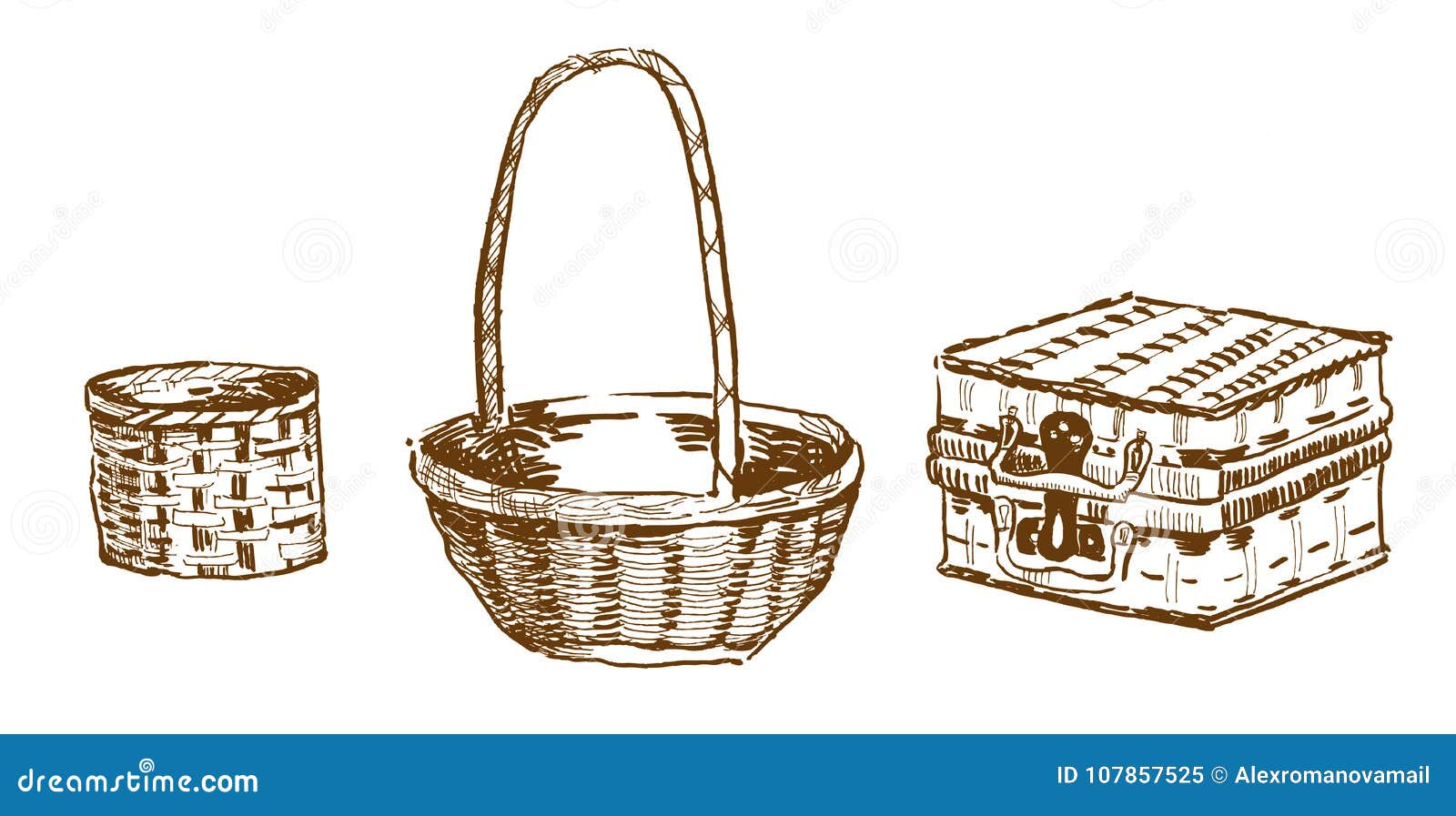 Hand Drawn Illustration Set of Baskets Stock Illustration ...