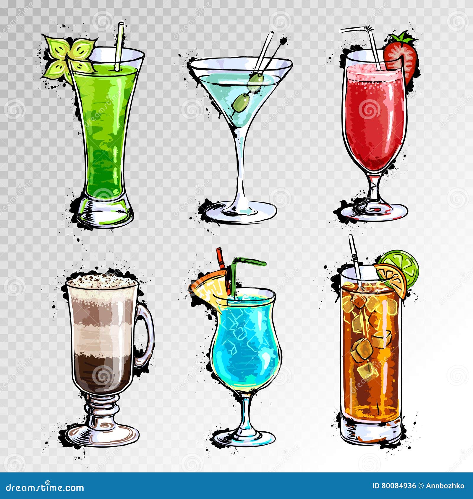 Hand Drawn Illustration of Set of Cocktails Stock Vector - Illustration ...