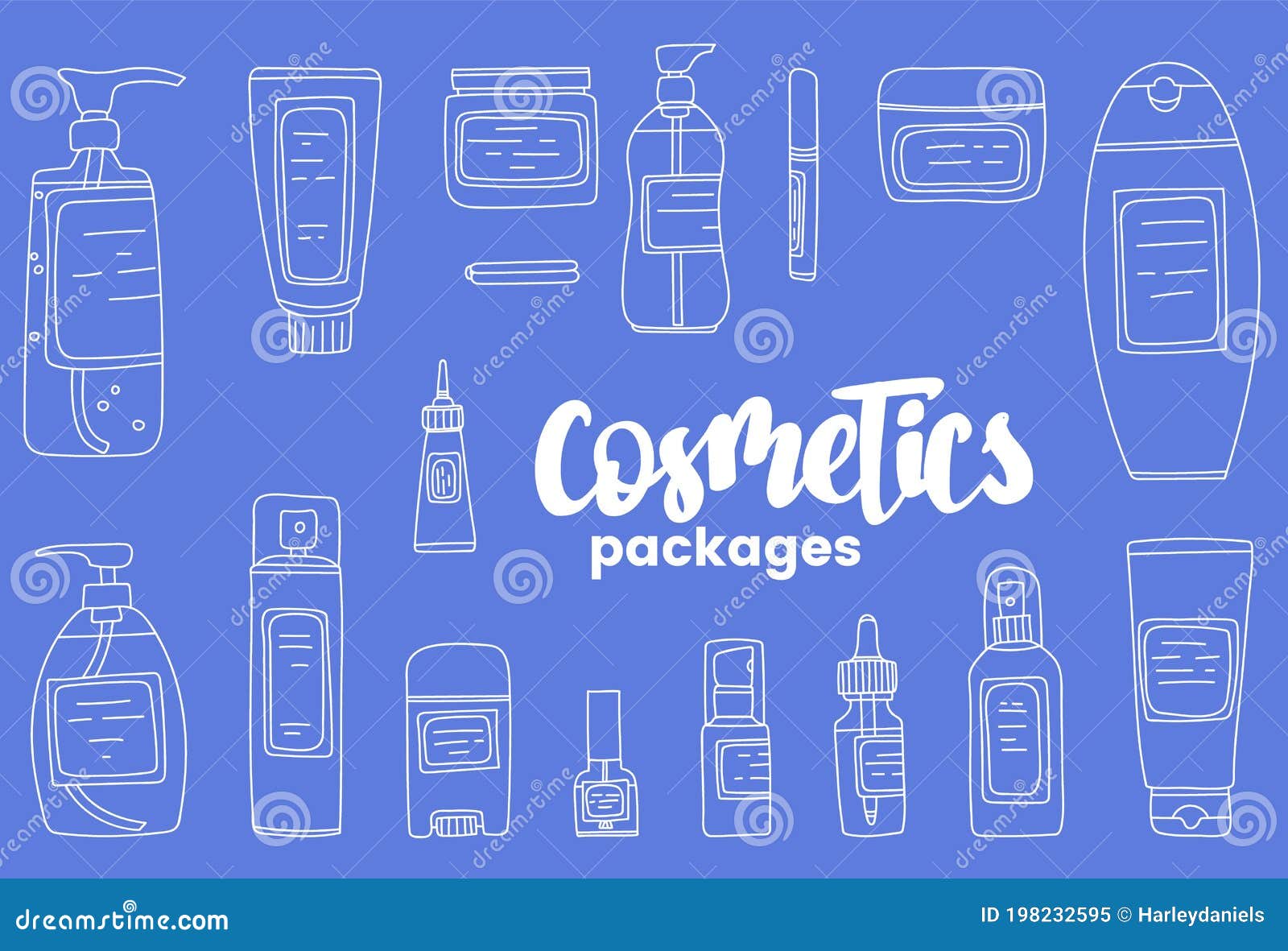 Hand Drawn Illustration Set with Containers for Various Cosmetics Stock ...
