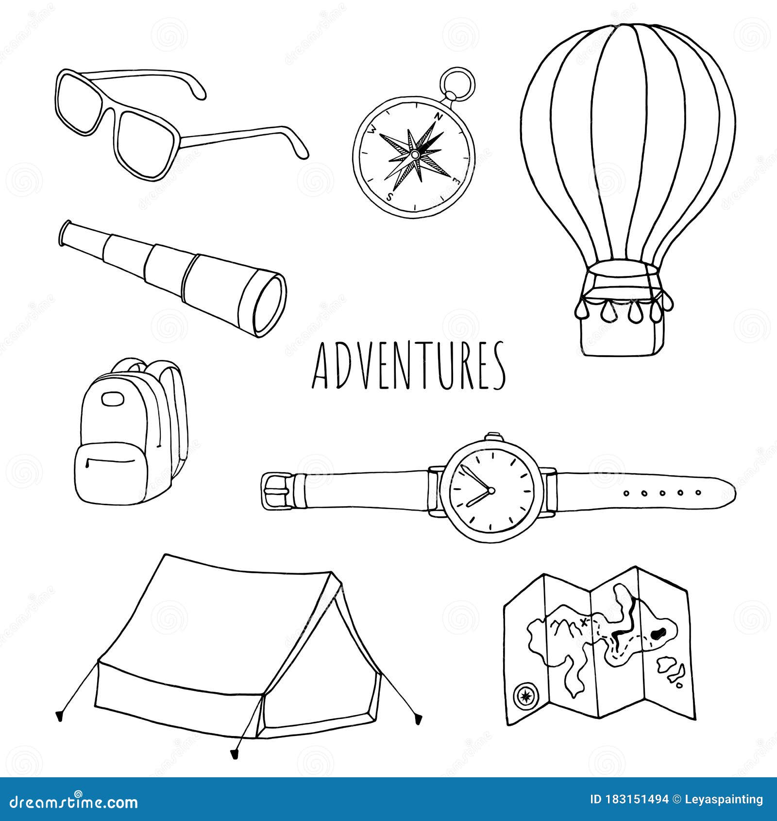 Hand Drawn Illustration With Adventure Items Stock Photo ...