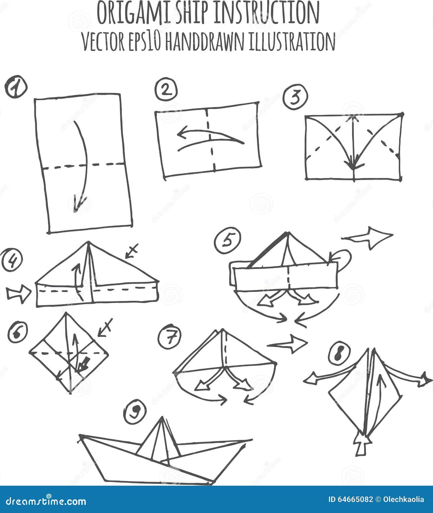 Hand Drawn Illustration of Ship Origami Stock Vector - Illustration of ...