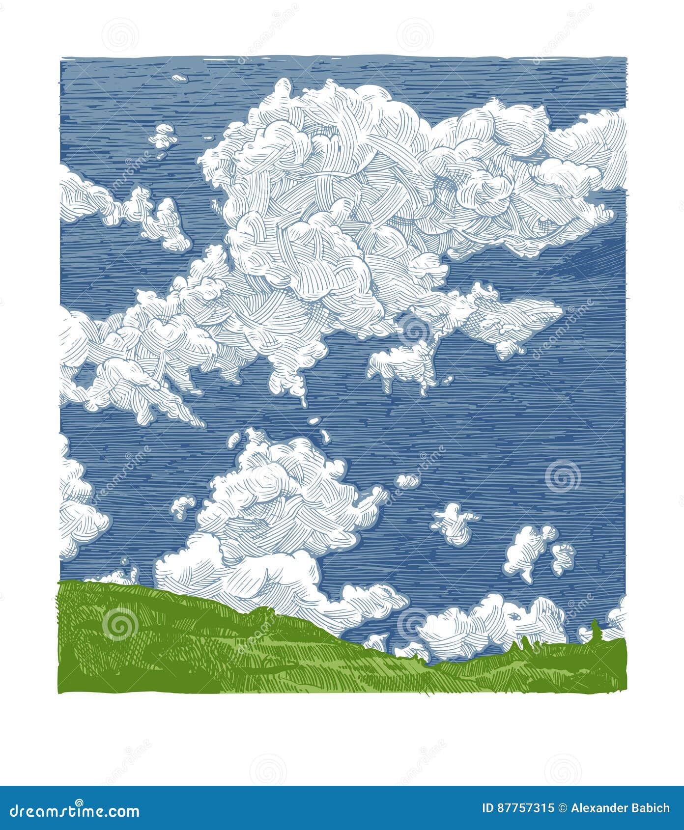 Hand Drawn Illustration of Sky Stock Vector - Illustration of grass ...