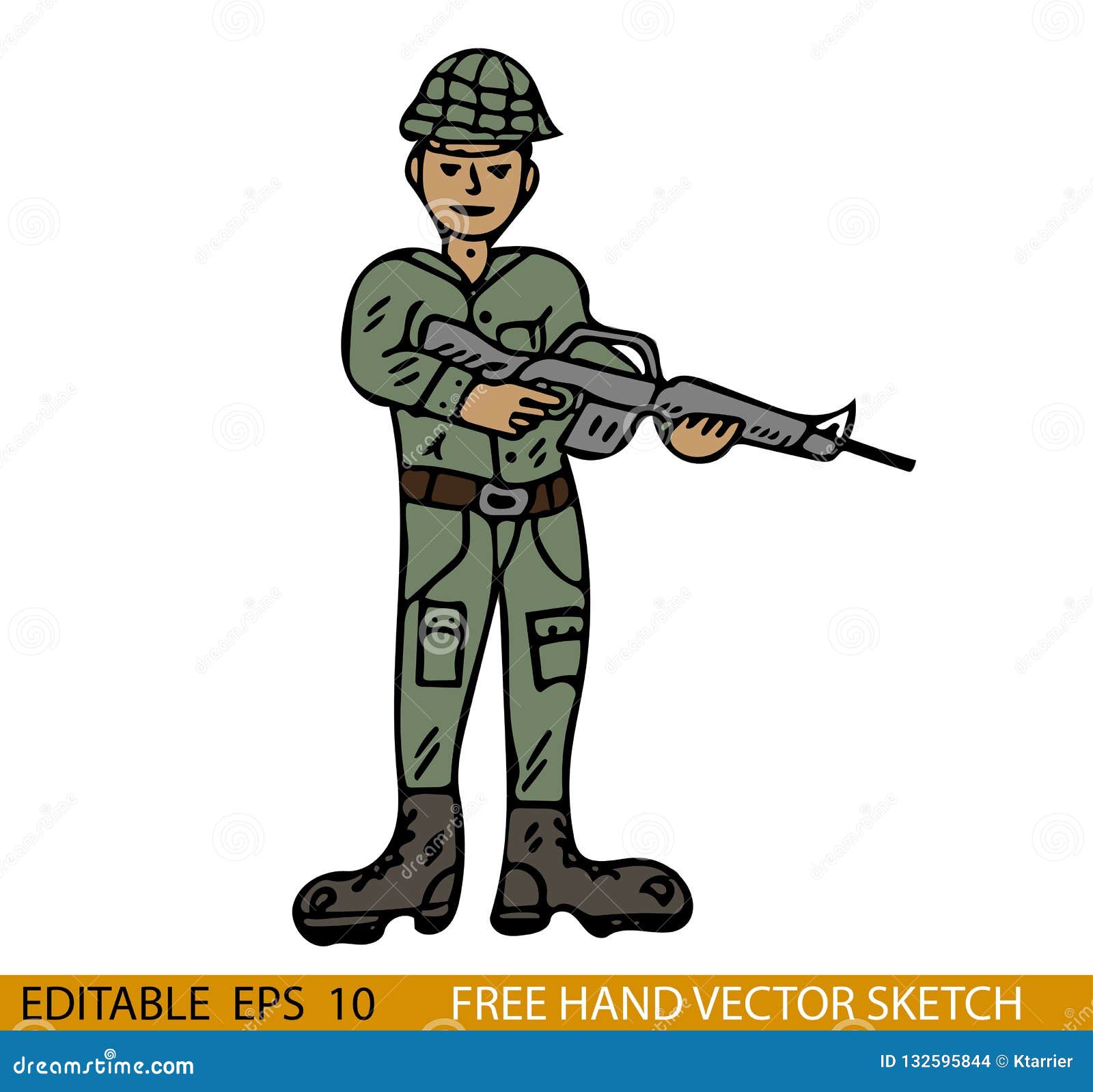 Hand drawn soldier stock vector. Illustration of tank - 132595844
