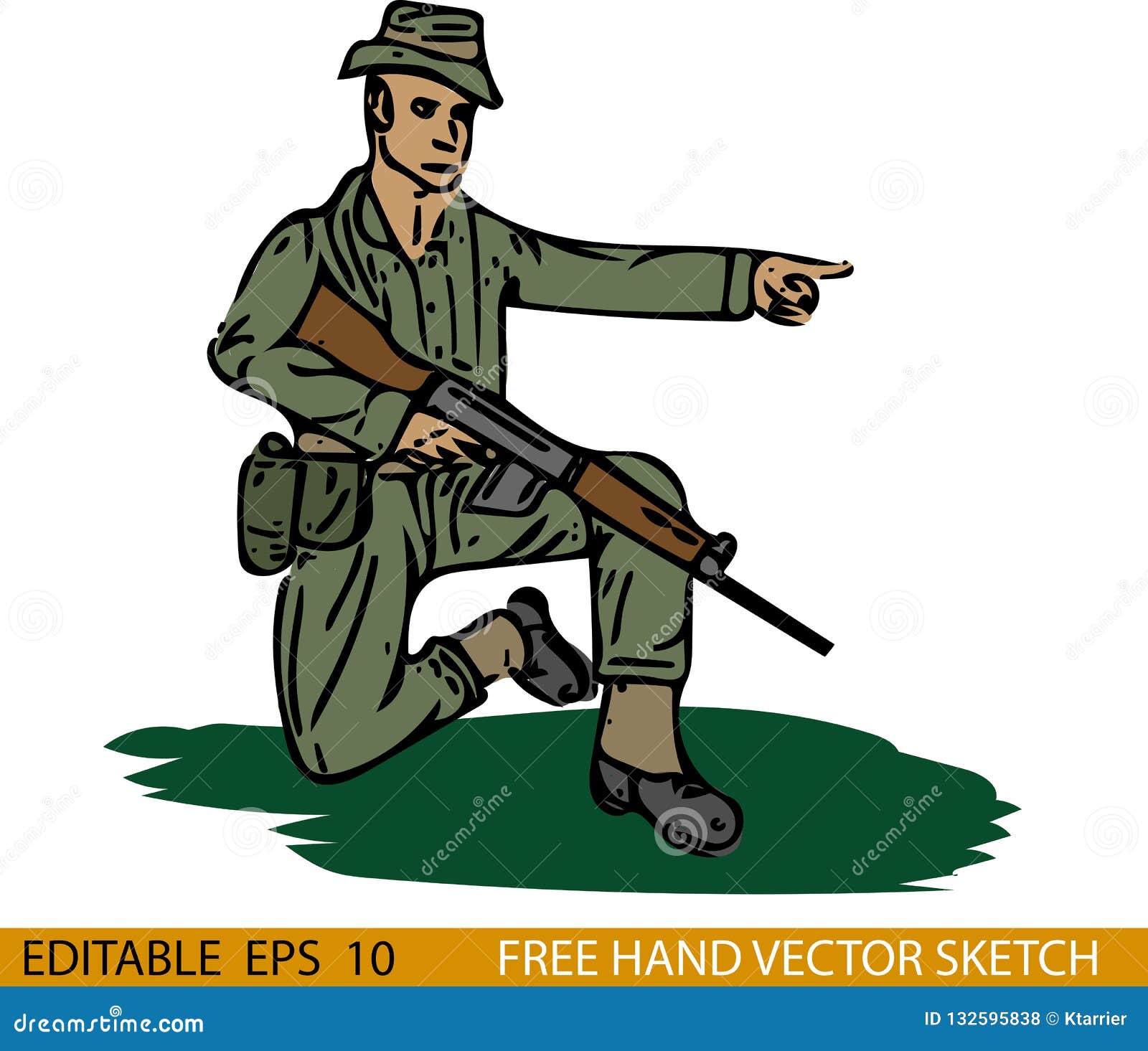 Hand drawn soldier stock vector. Illustration of armed - 132595838