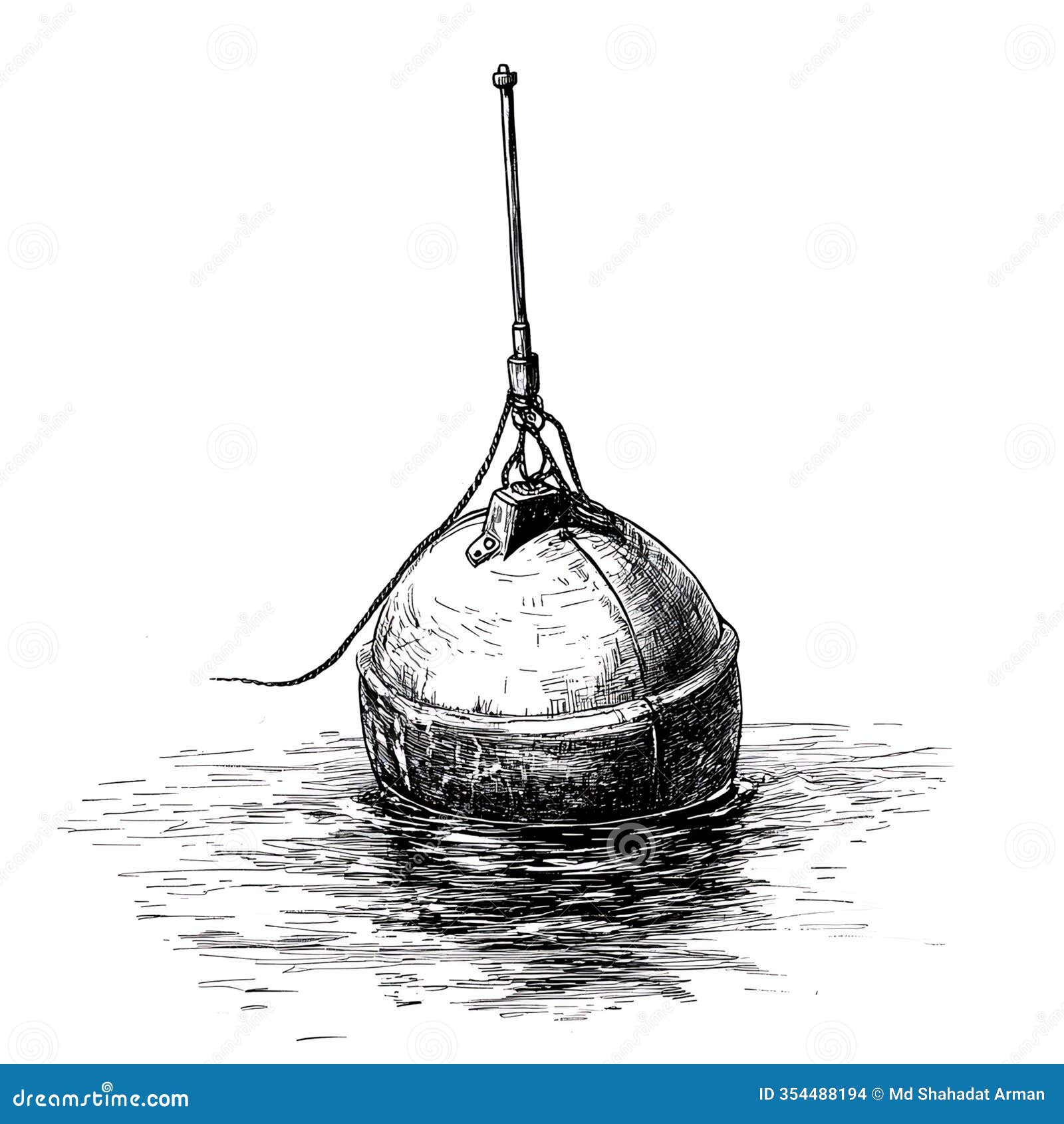 Hand-drawn Illustration of a Spherical Buoy Floating on Water Stock ...