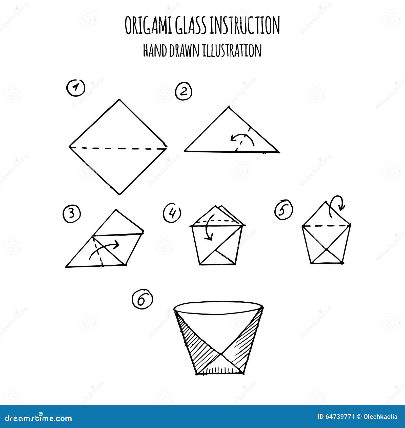 Hand Drawn Illustration Step by Step of Glass Origami Stock Vector ...