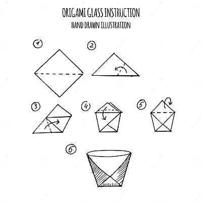 Hand Drawn Illustration Step by Step of Glass Origami Stock Vector ...