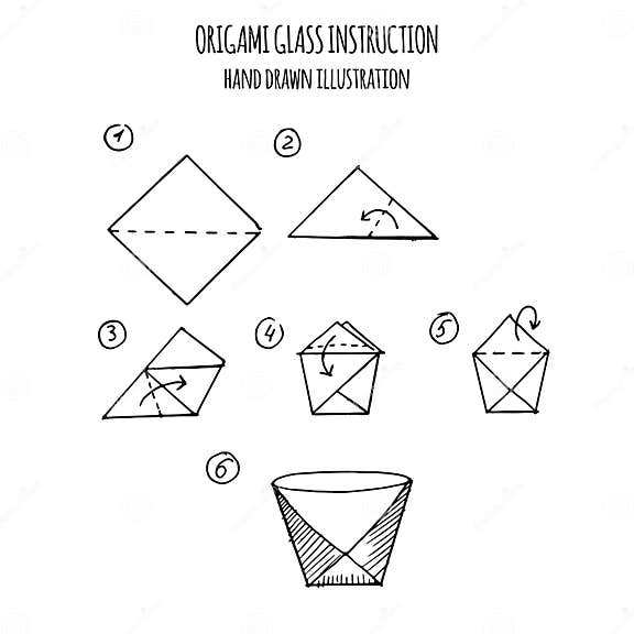 Hand Drawn Illustration Step by Step of Glass Origami Stock Vector ...