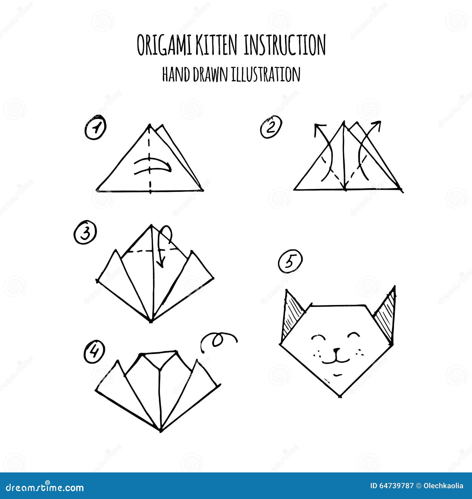 Hand Drawn Illustration Step by Step of Kitten Origami Stock ... Hand Drawn Illustration Step by Step of Kitten Origami Stock ...