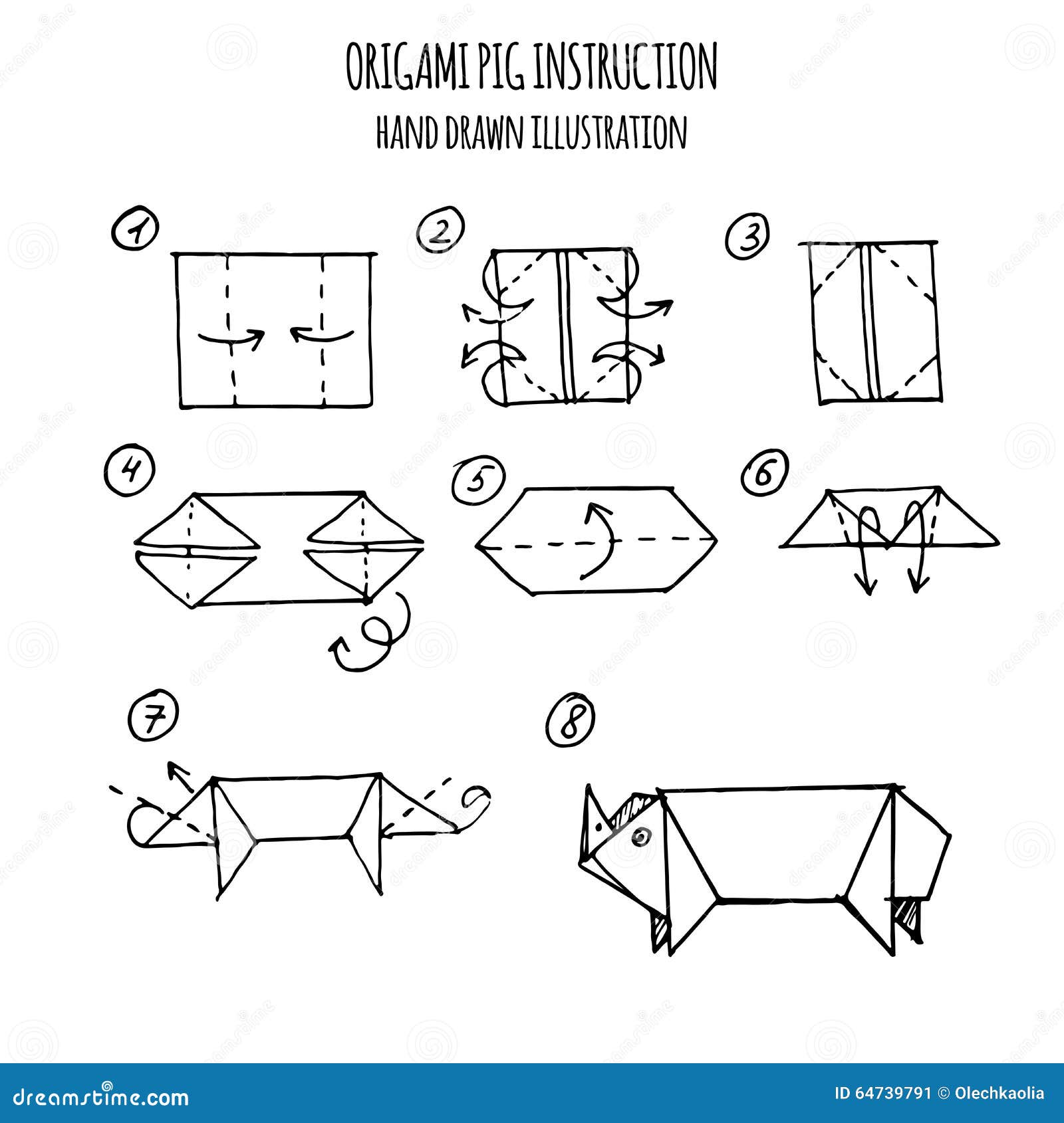 Hand Drawn Illustration Step by Step of Pig Origami Stock Vector ...