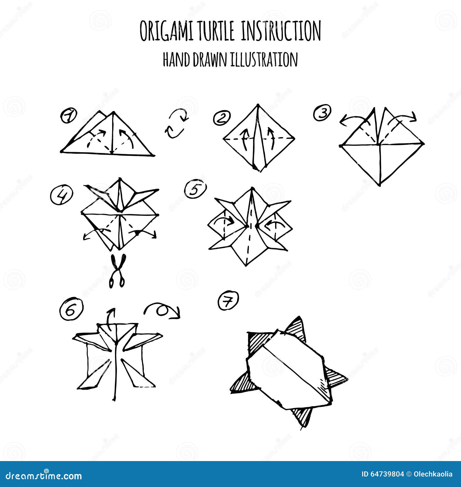 Hand Drawn Illustration Step by Step of Turtle Origami Stock Vector ... Hand Drawn Illustration Step by Step of Turtle Origami Stock Vector ...