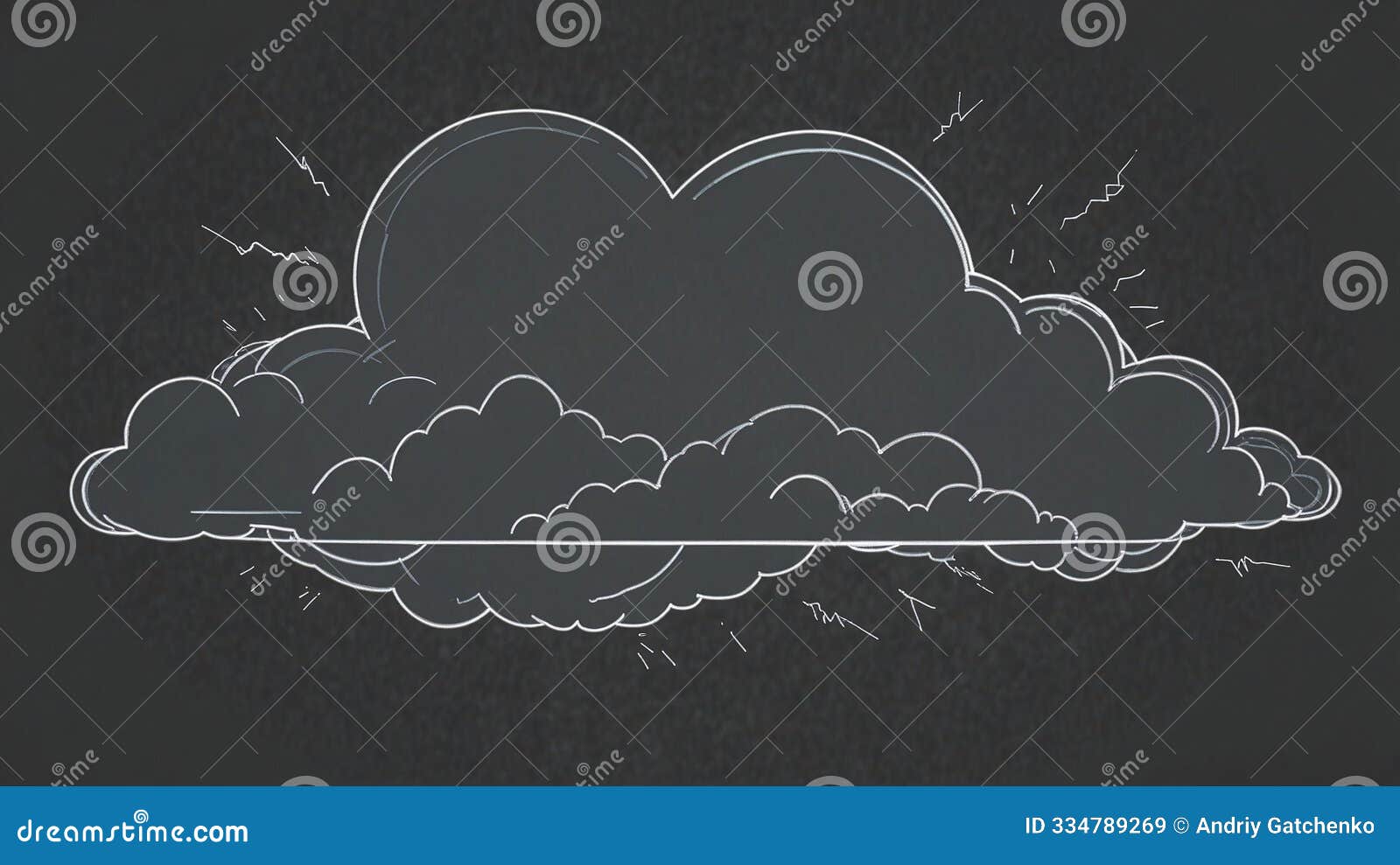 Hand-drawn Illustration of a Stormy Cloud with Lightning on Dark ...
