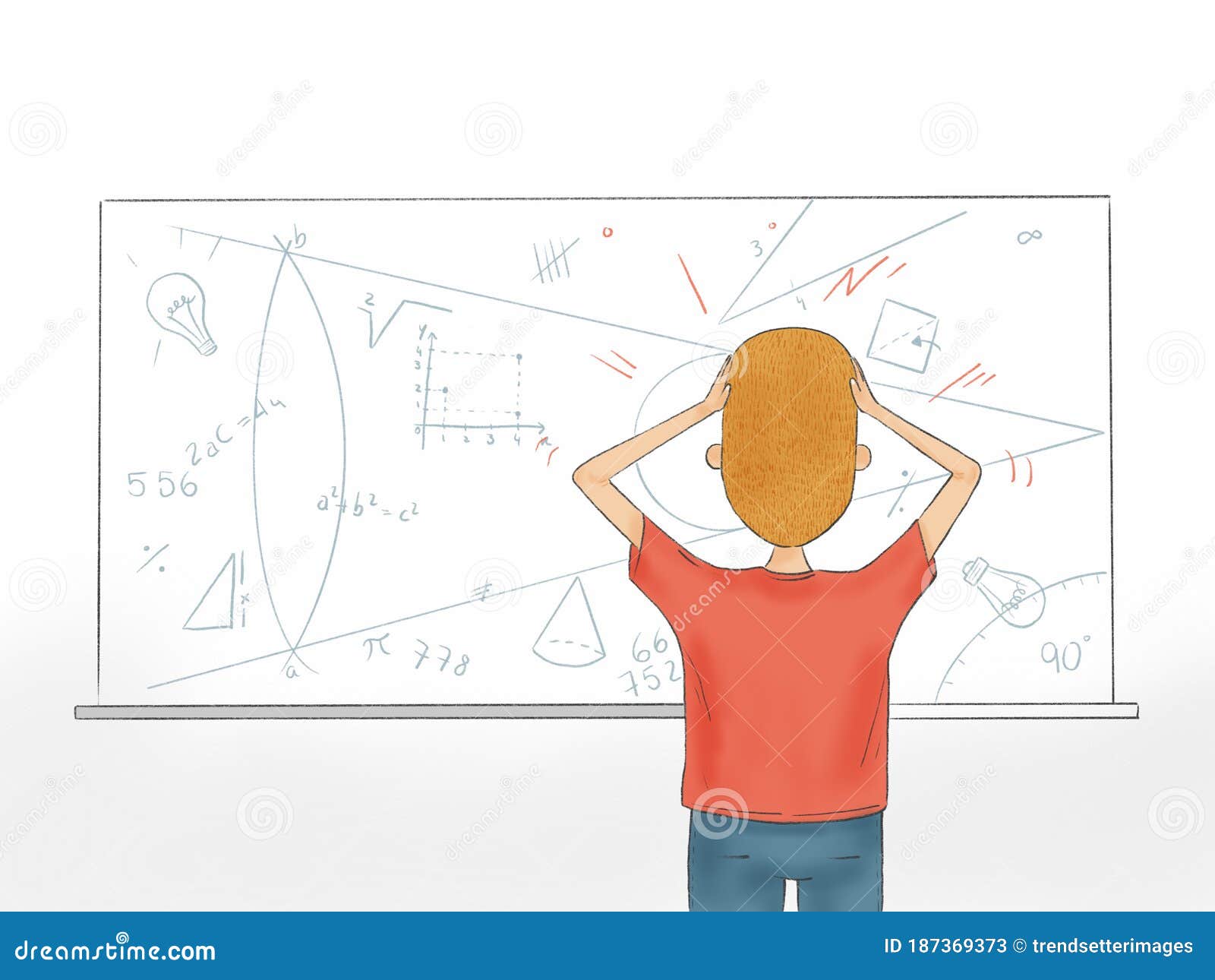 Hand Drawn Illustration of a Student Looking at Math Problem on ...