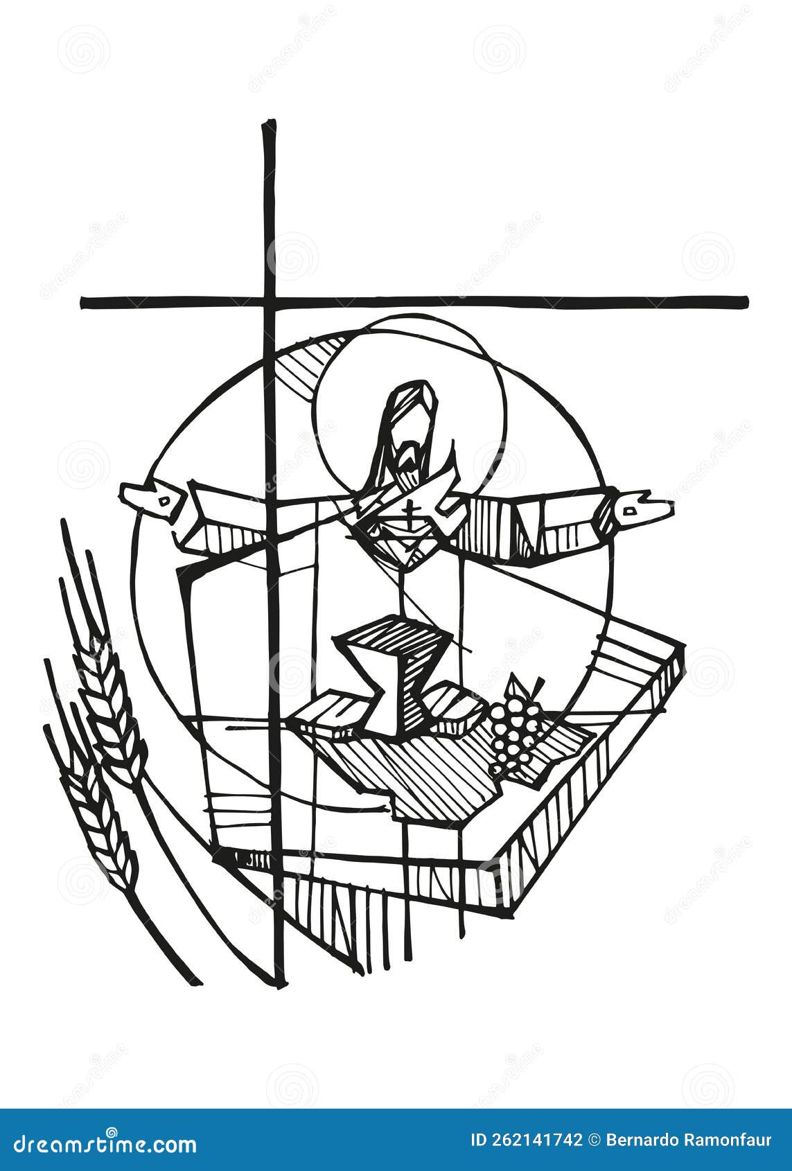 Hand Drawn Illustration of Symbolic Eucharist Stock Vector ...