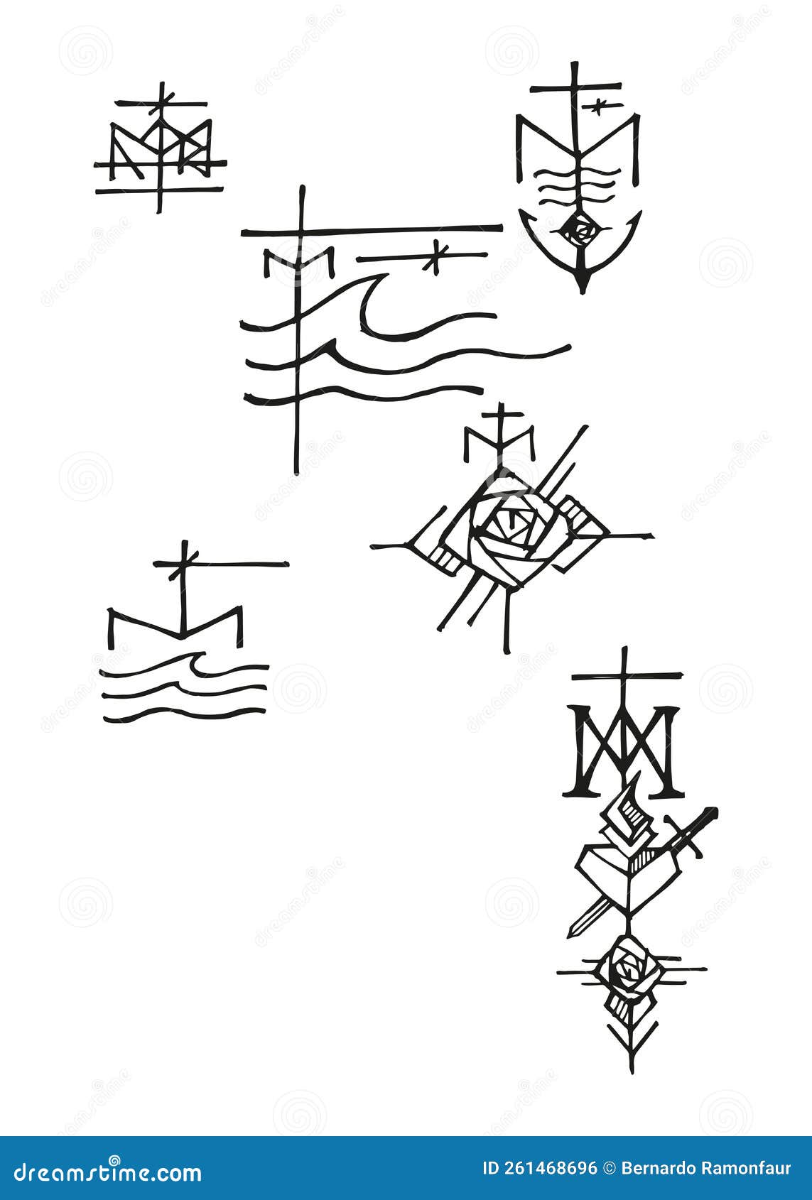Hand Drawn Illustration of Symbols Mary Stock Vector - Illustration of ...