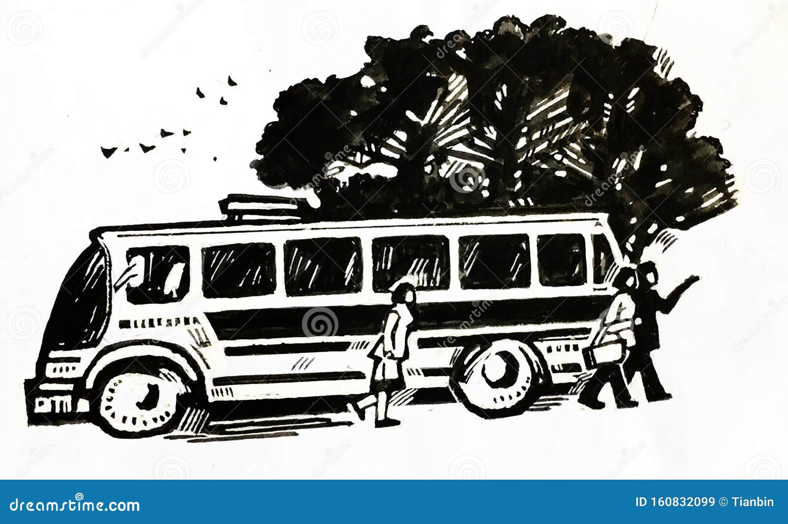 Hand Drawn Illustration of Travel by Bus Stock Illustration ...