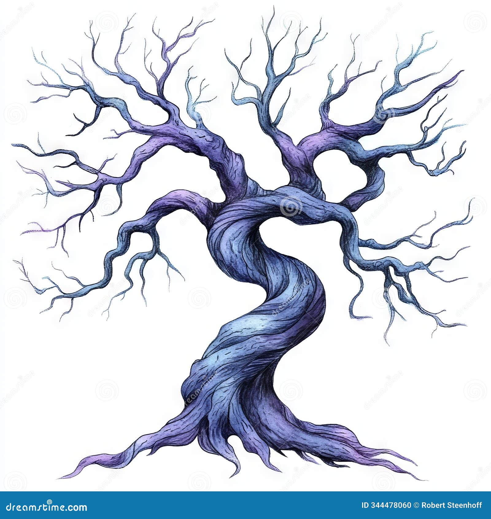 A Hand-drawn Illustration of a Twisting Bare Tree. Stock Illustration ...