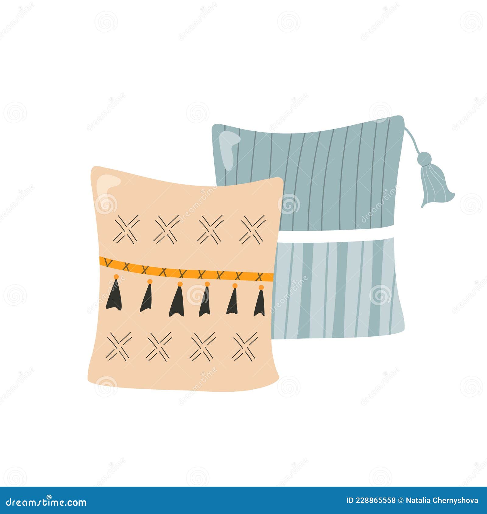 Hand Drawn Illustration of Two Decorative Cushions Stock Vector ...