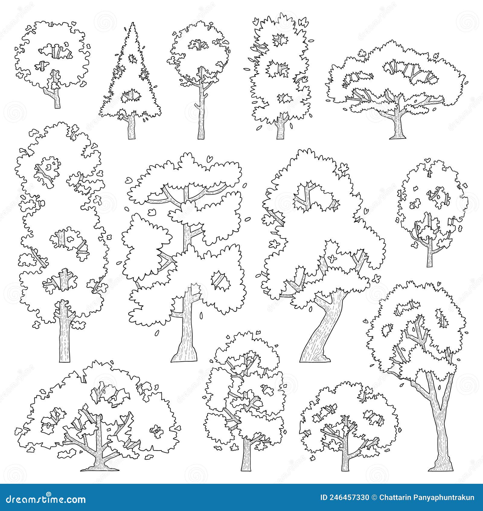 Hand Drawn Illustration Vector Set of Side View Trees Stock Vector ...