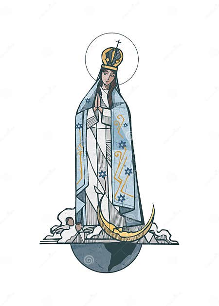 Hand Drawn Illustration of Virgin of the Immaculate Conception Stock ...