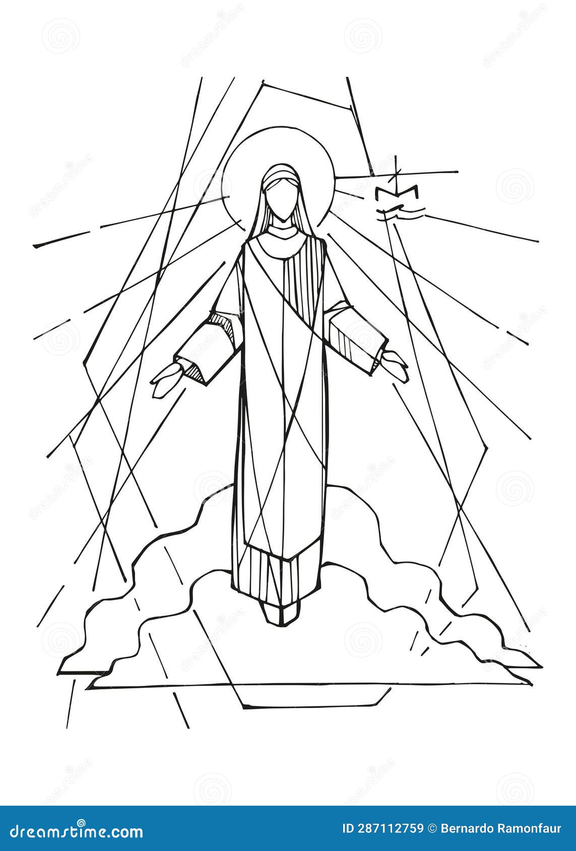 Hand Drawn Illustration of Virgin Mary Assumption Stock Vector ...