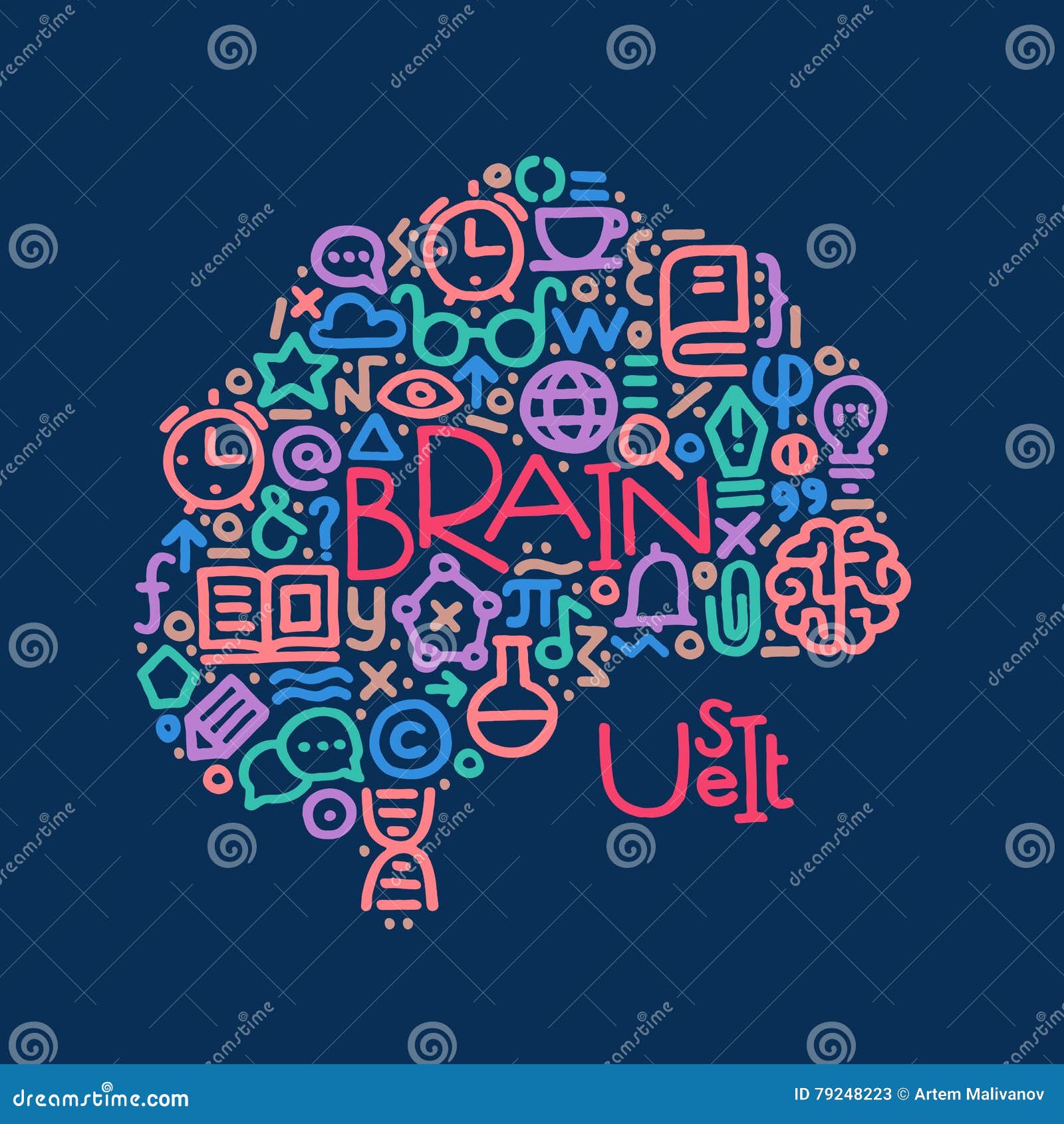 Hand Drawn Illustration. Welcome Back To School. Brain with Text Stock ...