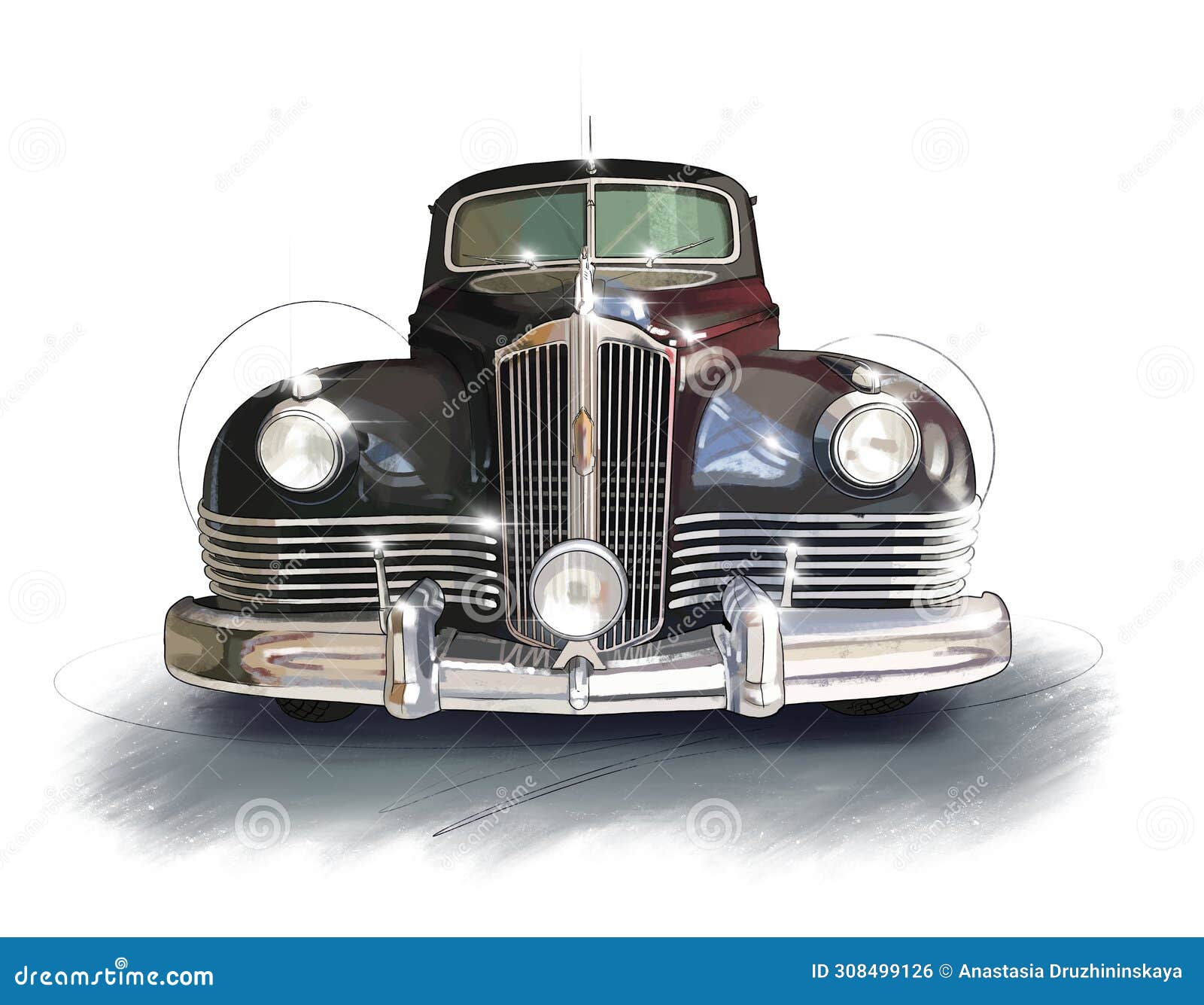 Hand Drawn Illustration,white Retro Car in Two Angles. Stock ...