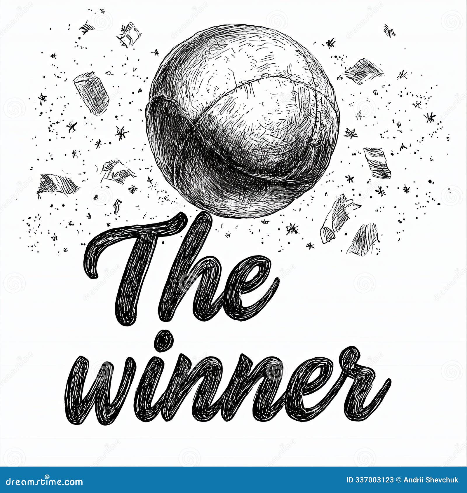 Hand Drawn Illustration with the Winner Text and Sphere Design Stock ...