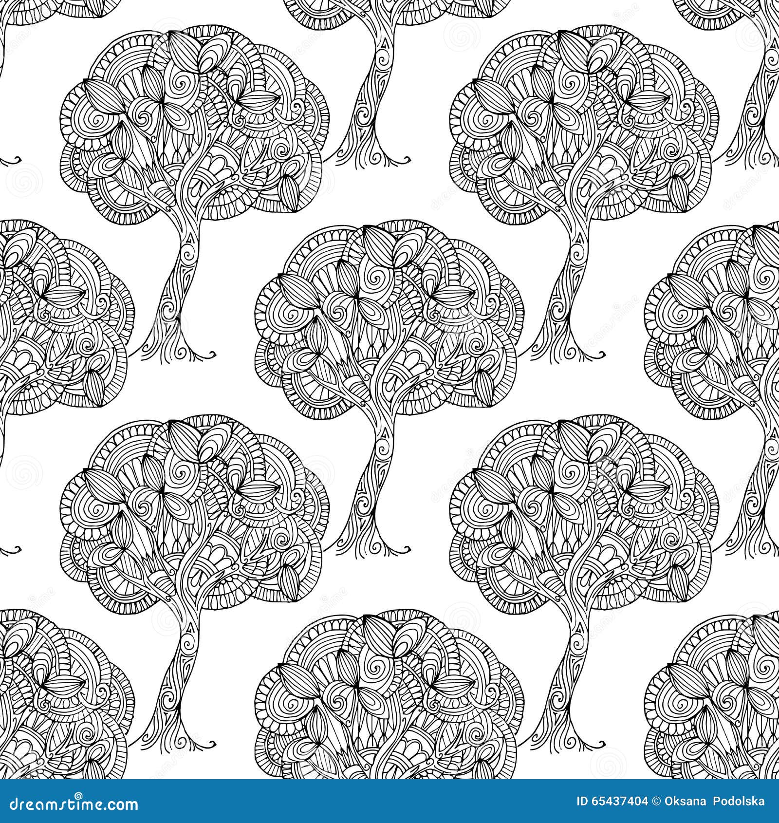 Hand-drawn Illustrations. Abstract Black and White Trees. Seamless ...