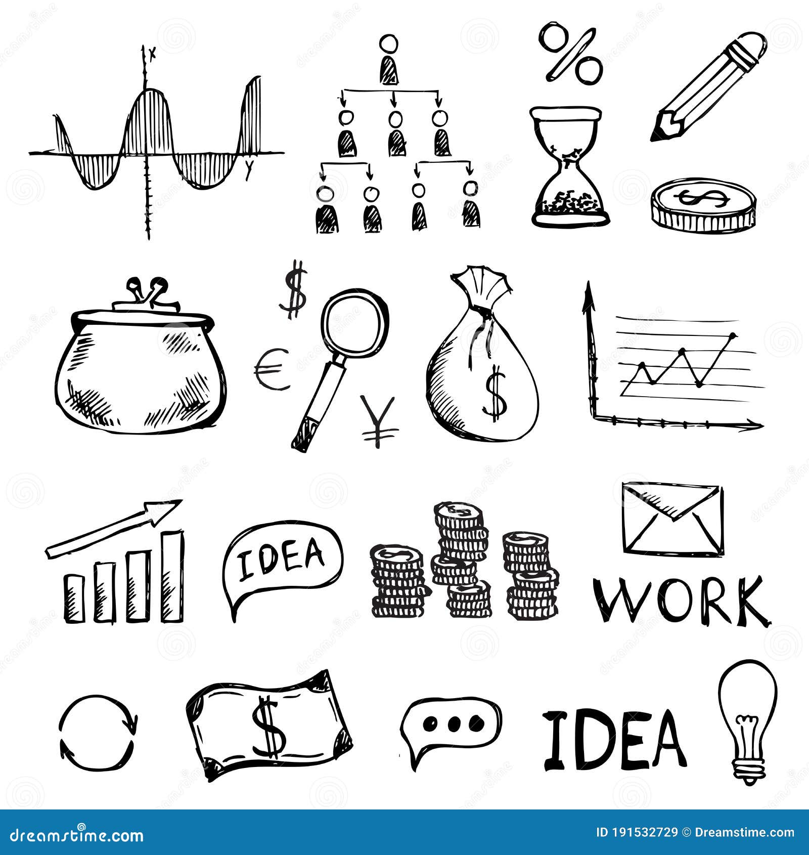 Hand Drawn Illustrations Business Symbols. Stock Vector - Illustration ...
