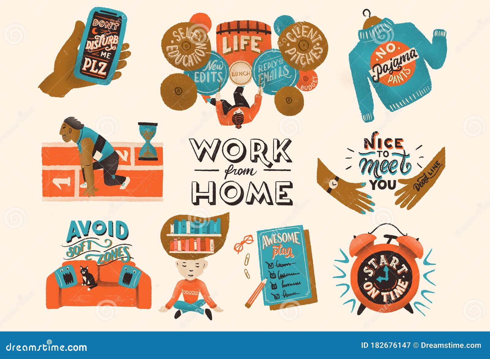 Set of Illustrations - Work from Home Stock Illustration - Illustration ...