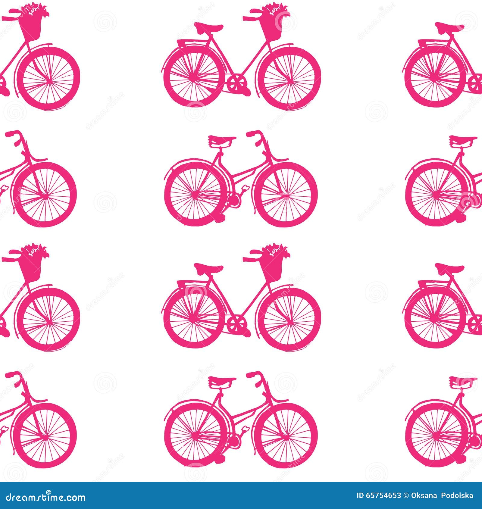 Hand-drawn Illustrations. Pink Bike. Seamless Pattern. Stock Vector ...