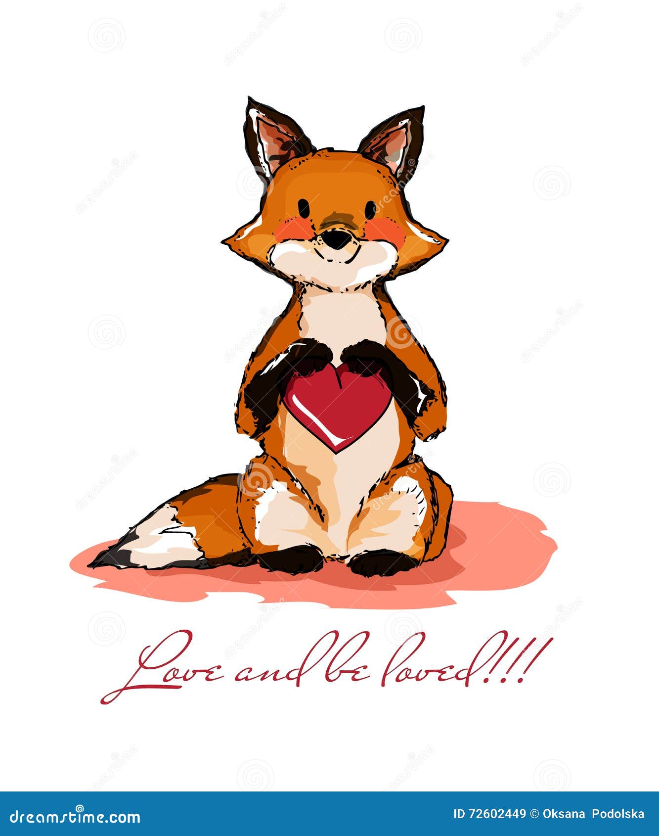 Hand-drawn Illustrations. Postcard for Lovers. the Fox with Heart ...
