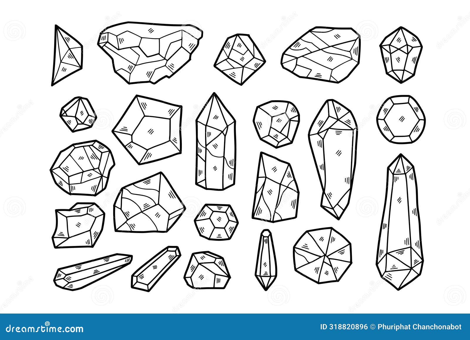 Hand Drawn Illustrations of Rocks and Minerals in Line Art Style Stock ...