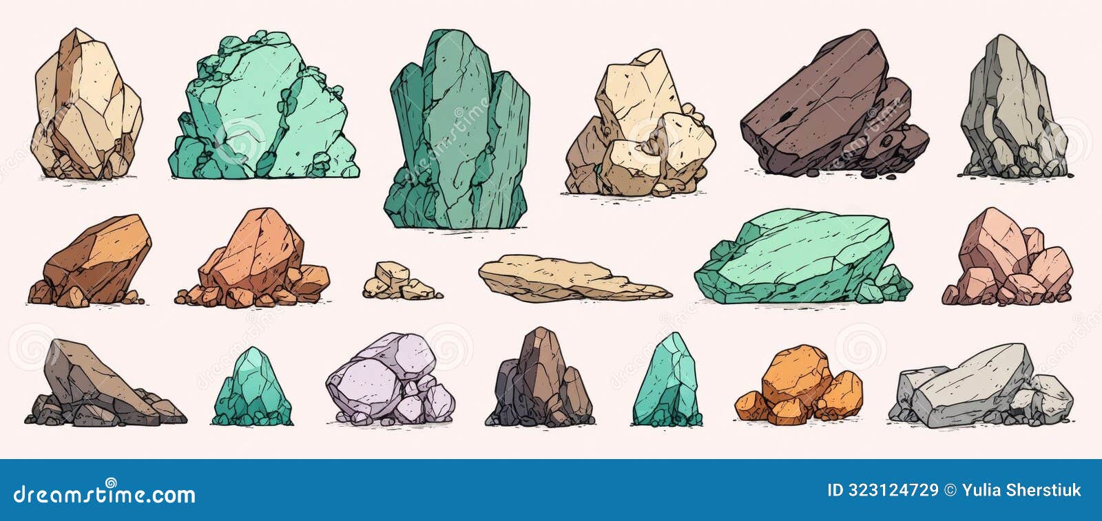 Hand Drawn Illustrations of Rocks and Minerals in Line Art Style. Stock ...