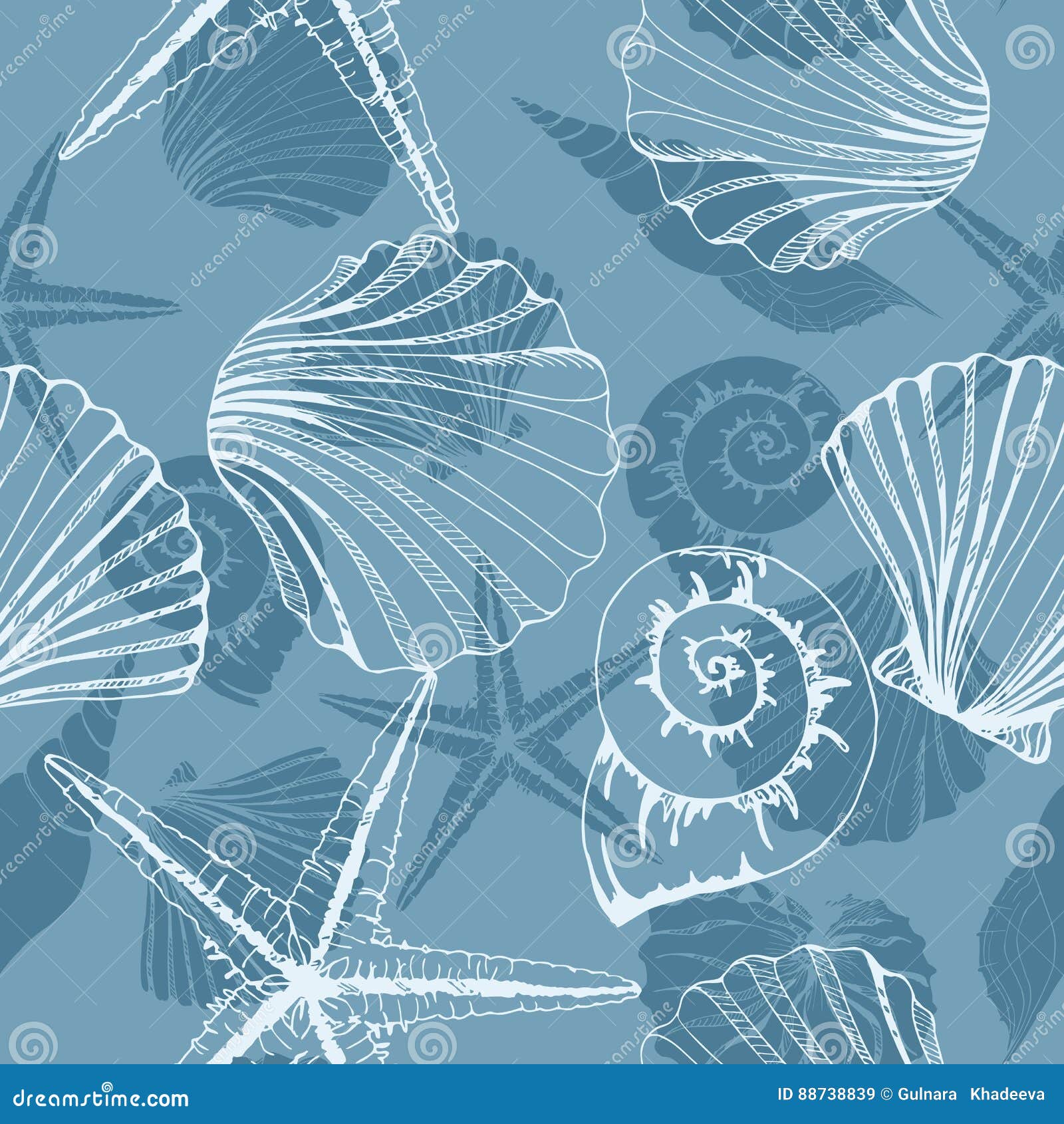 Hand Drawn Illustrations - Seamless Pattern of Seashells. Marine ...
