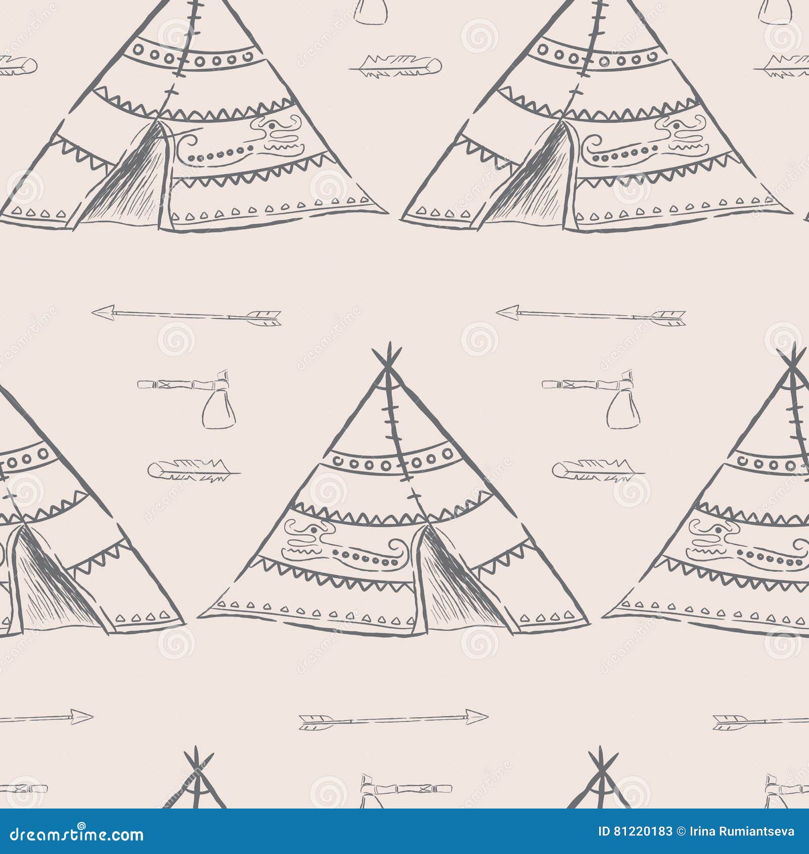 Hand Drawn Illustrations Wigwam with Decorative Elements Stock ...