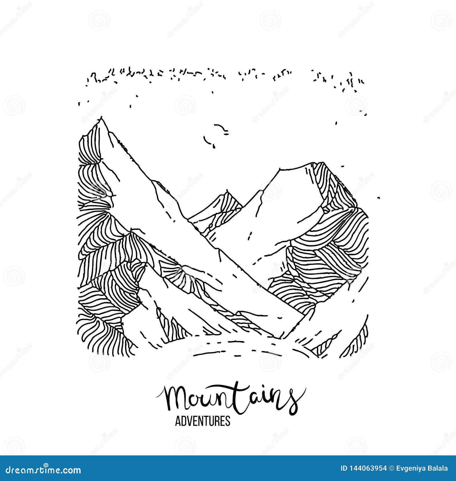 Hand Drawn Image of a Mountain Peak, Engraving Style, Grunge Textured ...