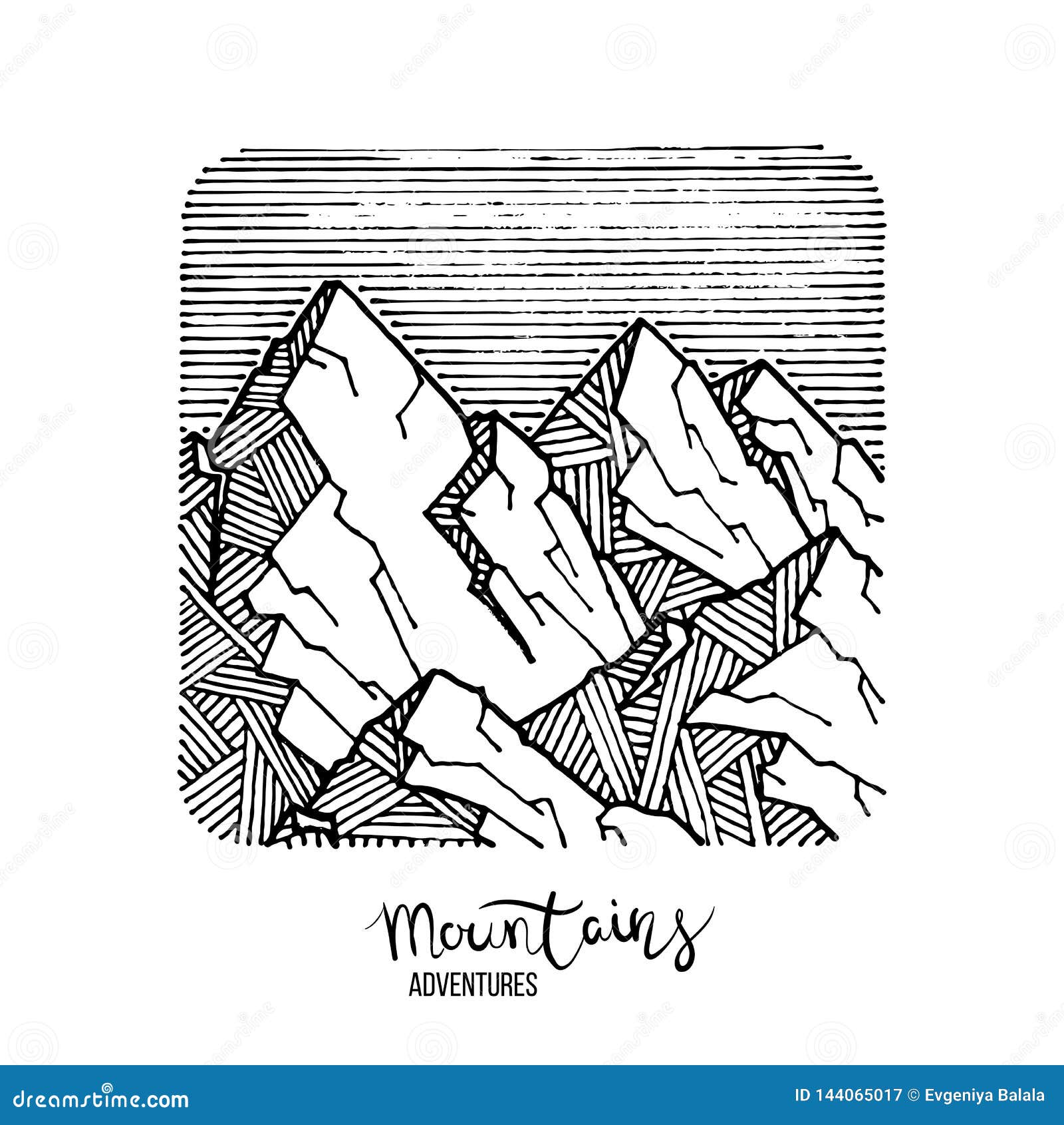 Hand Drawn Image of a Mountain Peak, Engraving Style, Grunge Textured ...
