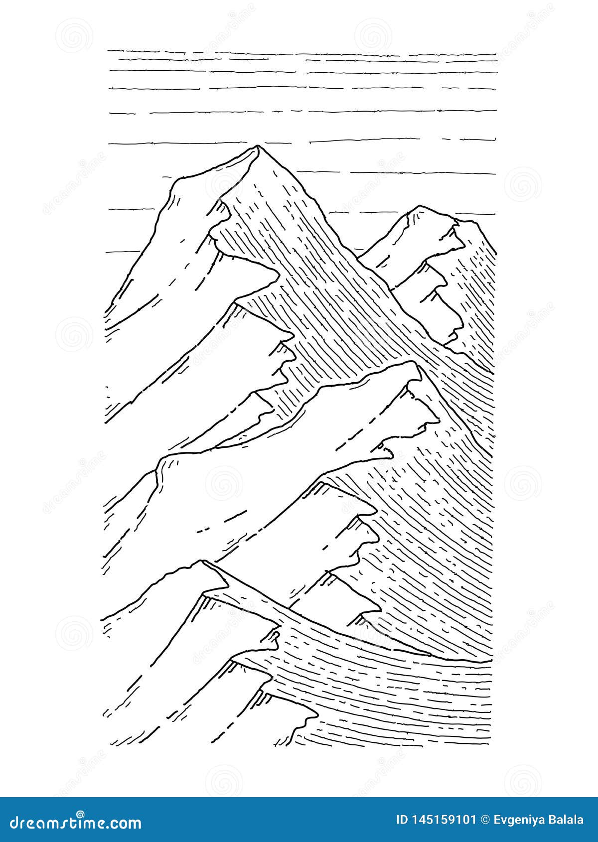 Hand Drawn Image of a Mountain Peak, Engraving Style, Grunge Textured ...