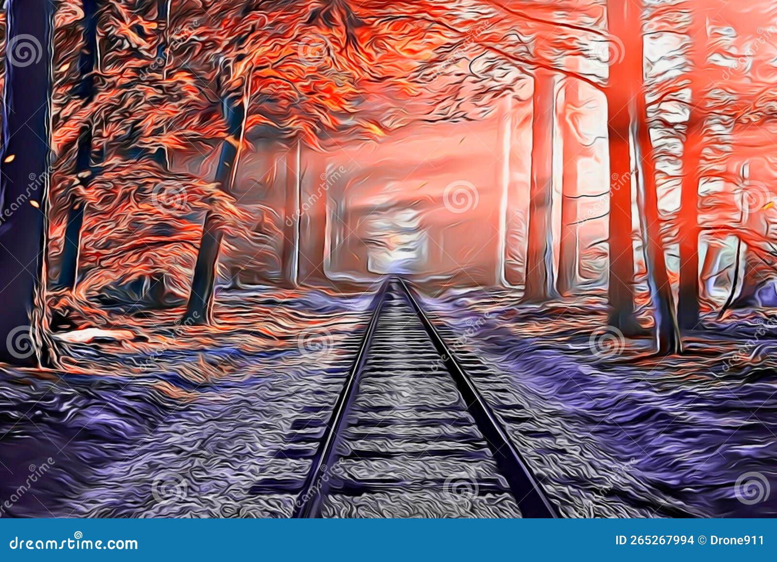 Railway in the Autumn Forest - Art Collection Stock Photo - Image of ...