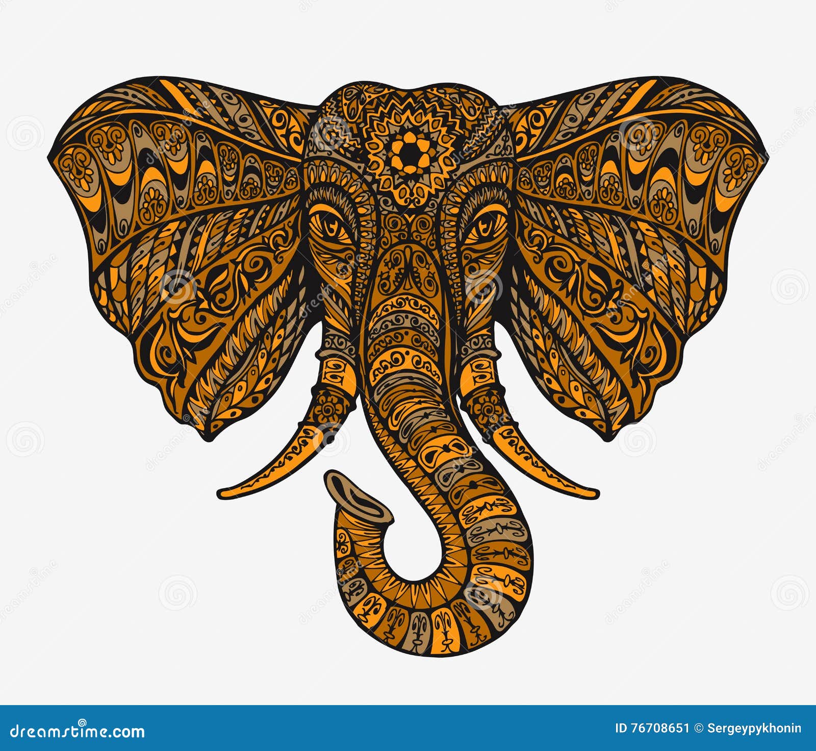 Hand Drawn Indian Elephant Head. Ethnic Patterns. Vector Illustration ...